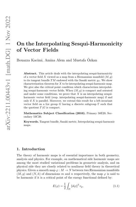 PDF On The Interpolating Sesqui Harmonicity Of Vector Fields
