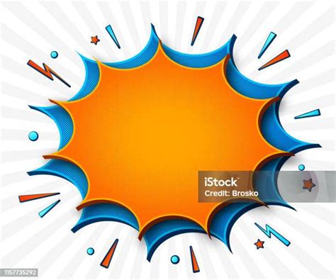 만화 배경입니다 하프톤과 음향 효과와 오렌지 블루 연설 거품 팝 아트 스타일의 만화 포스터 방사형 줄무늬와 흰색 배경에 텍스트 장소와 재미 다채로운 배너 3차원 형태에 대한