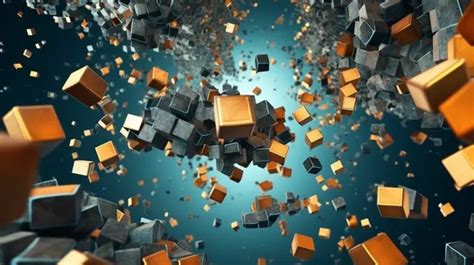 빈 공간 추상 3d 렌더링에서 미래형 배경 혼란 큐브 및 비행 모양 3d 블록 디지털 패턴 테크 패턴 배경 일러스트 및