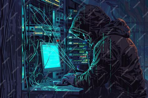 A Man Wearing A Hooded Jacket Intensely Working On A Computer System A