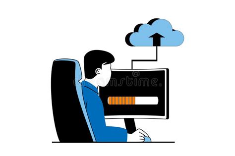 Cloud Computing Concept With People Scene In Flat Web Design Vector Illustration Stock Vector