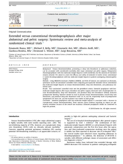 Pdf Extended Versus Conventional Thromboprophylaxis After Major Abdominal And Pelvic Surgery