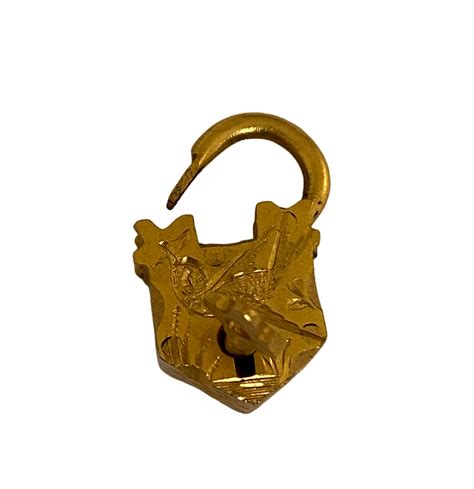 Victorian Tiny Padlock With Swallow Engraving Gilt Anadej Art