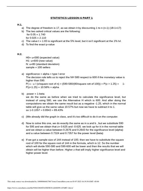 Statistics Lesson 6 Part 1 Pdf Type I And Type Ii Errors Evaluation Methods