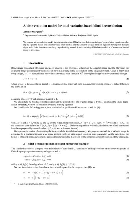 Pdf A Time Evolution Model For Total Variation Based Blind Deconvolution
