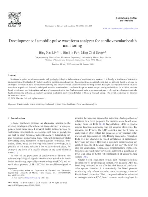 Pdf Development Of A Mobile Pulse Waveform Analyzer For Cardiovascular Health Monitoring