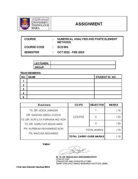 Assignment ECS555 SEM OCT 22 FEB 23 Final ASSIGNMENT COURSE NUMERICAL ANALYSIS AND FINITE