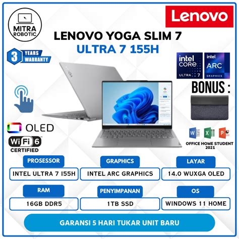 Jual Laptop Lenovo Yoga Slim 7 14 Oled Touch Intel Ultra 7 155H 16GB 1TB Win11 Office 2021