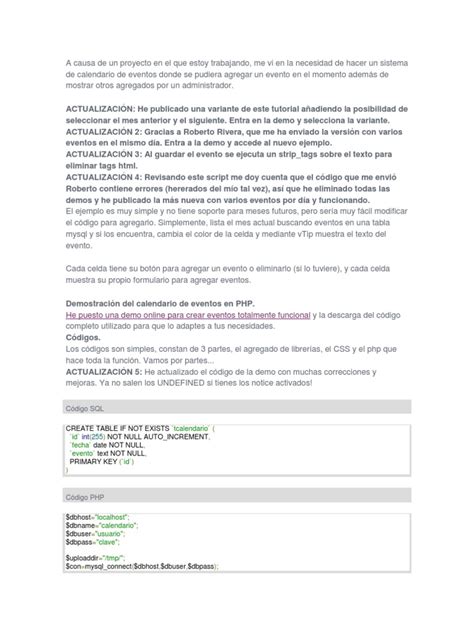 Calendario Php Mysql Pdf Mi Sql Php