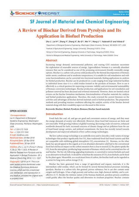 Pdf A Review Of Biochar Derived From Pyrolysis And Its Application In Biofuel Production
