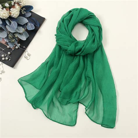 Green Scarf Women Summer Casual Colorful Multicolor Solid Color Chiffon