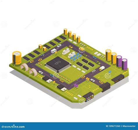 Semiconductor Isometric Poster Cartoon Vector