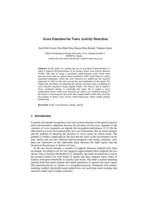 Pdf Score Function For Voice Activity Detection