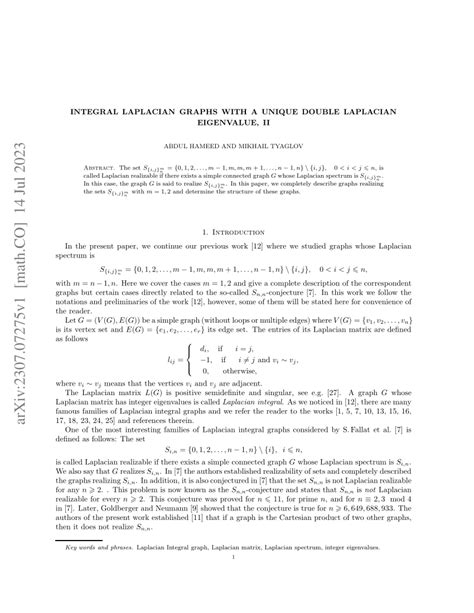 Pdf Integral Laplacian Graphs With A Unique Double Laplacian