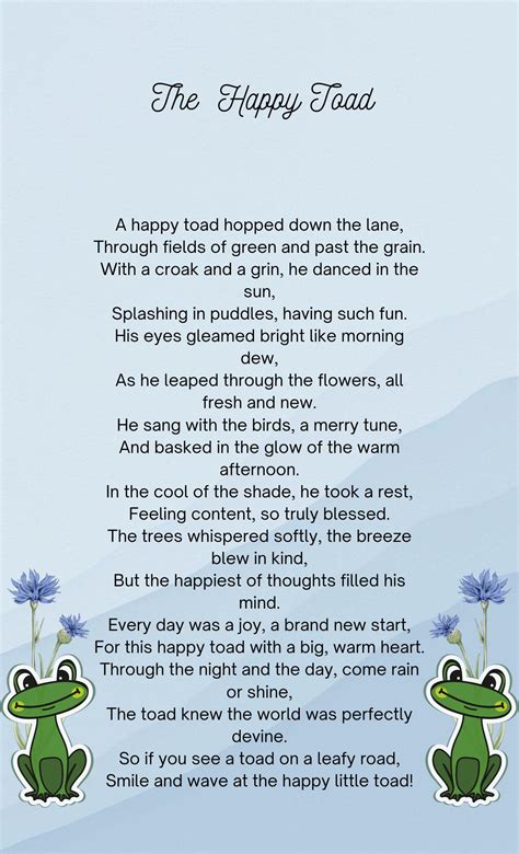 The Happy Toad Poem 85x11 85x14 And A4 Options Etsy
