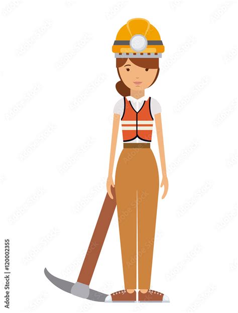 Constructer Woman And Cartoon Icon Profession Worker And Occupation