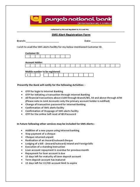 Sms Alert Registration Form Pdf Online Banking Banks And Banking