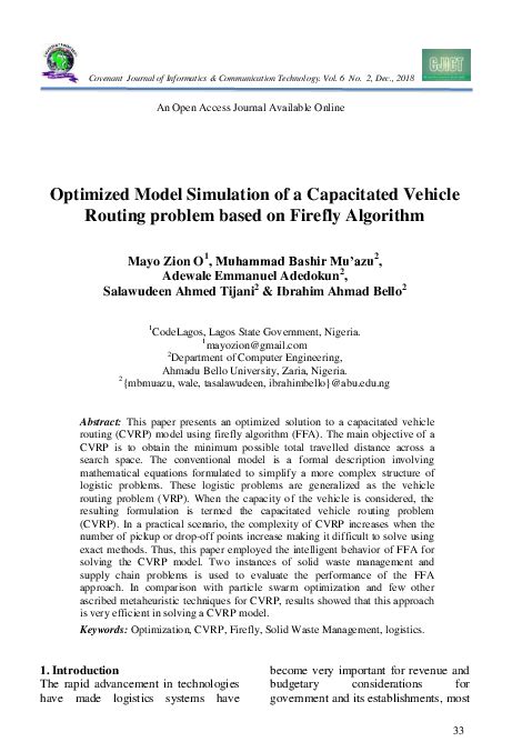 Pdf Optimized Model Simulation Of A Capacitated Vehicle Routing Problem Based On Firefly Algorithm