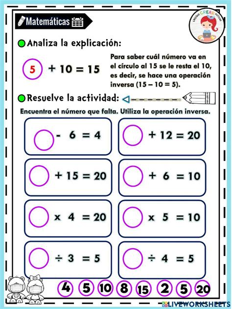 operaciones inversas suma y resta worksheet clasificacion de