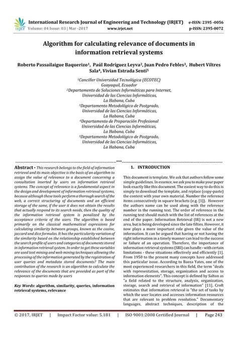 algorithm for calculating relevance of documents in information