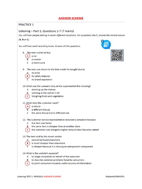 Listening Spm 30 M Set 1 Answer Scheme Pdf