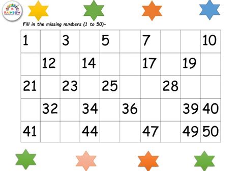 Counting Worksheets 1 50 10 Missing Numbers Worksheets 1 50