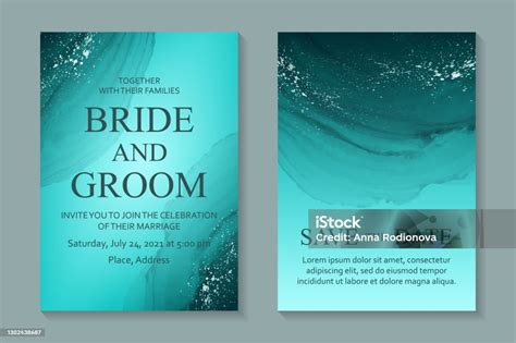 청록색 수채화 파도 또는 실버 반짝이와 알코올 잉크 스타일의 유체 예술결혼식 초대장 초대장에 대한 스톡 벡터 아트 및 기타 이미지 초대장 생일 0명 Istock