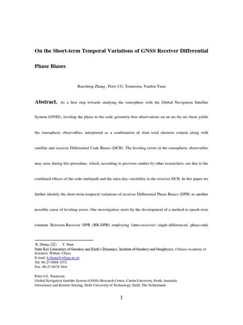 On The Short Term Temporal Variations Of Gnss Receiver Differential Phase Biasesgnss接收机差分相位偏差的短时