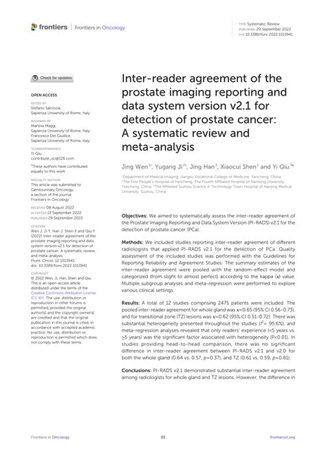 Pdf Inter Reader Agreement Of The Prostate Imaging Reporting And Data