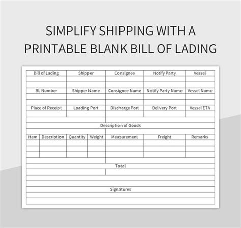 Streamline Cargo Documentation With Printable Bill Of Lading Form Excel Template And Google