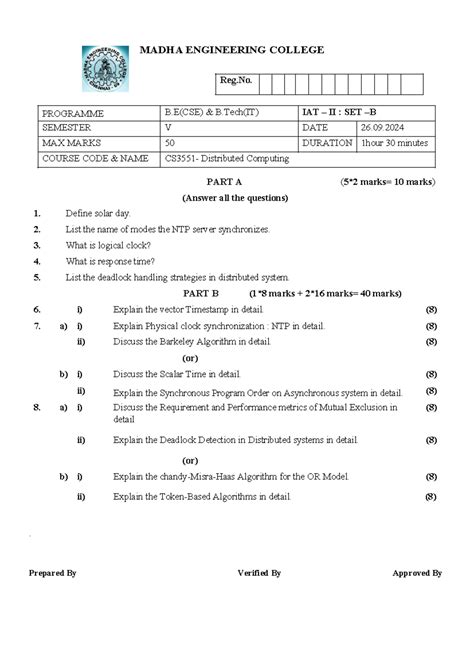 Distributed Computing Iat 2 Set B Madha Engineering College Programme Bcse And Bit Iat Ii
