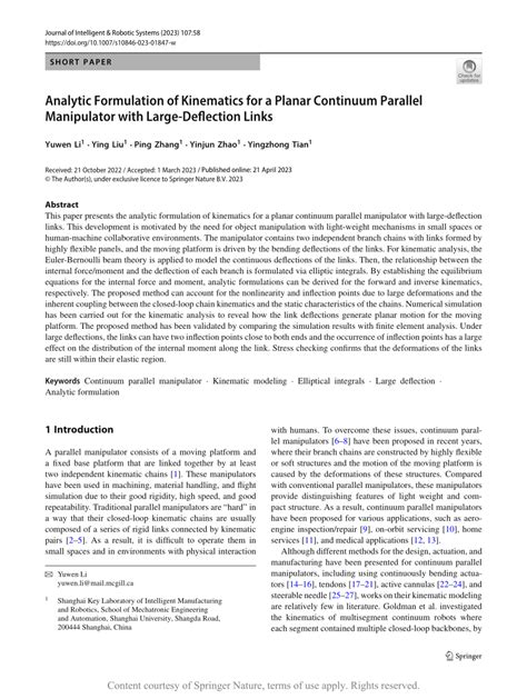 Analytic Formulation Of Kinematics For A Planar Continuum Parallel Manipulator With Large