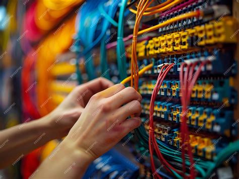 Technician Connecting Network Cables In Server Room Premium Ai Generated Image