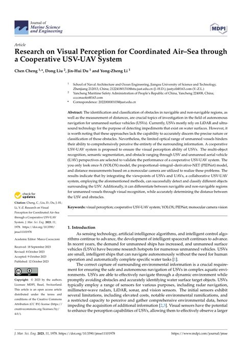 Pdf Research On Visual Perception For Coordinated Airsea Through A Cooperative Usv Uav System