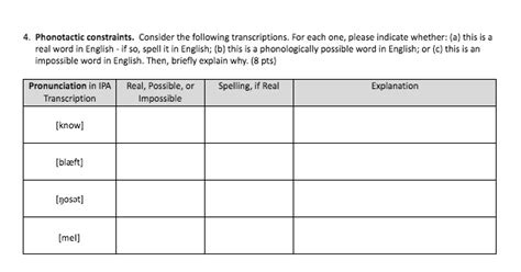 4 Phonotactic Constraints Consider The Following