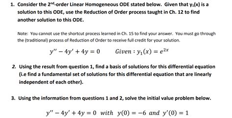 Solved Consider The Nd Order Linear Homogeneous ODE Chegg Com