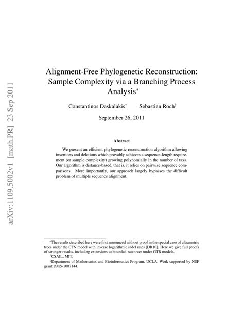 pdf alignment free phylogenetic reconstruction sample complexity via a branching process analysis