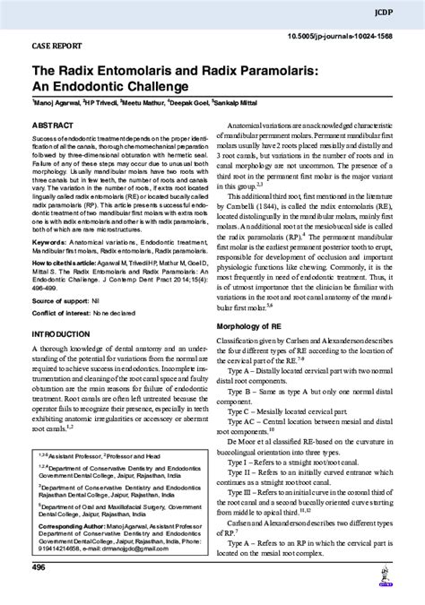 Pdf The Radix Entomolaris And Radix Paramolaris An Endodontic Challenge