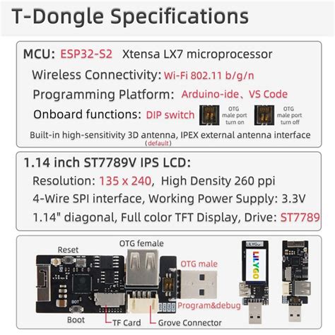 t dongle esp32 s2 development board wireless wifi module usb otg male female interface 1 14 inch