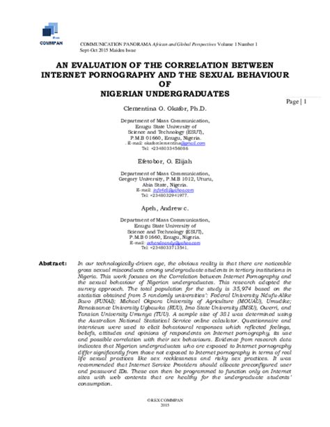 Pdf An Evaluation Of The Correlation Between Internet Pornography And The Sexual Behaviour Of