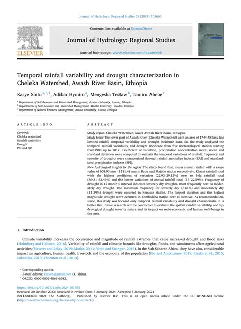 Pdf Temporal Rainfall Variability And Drought Characterization In Cheleka Watershed Awash