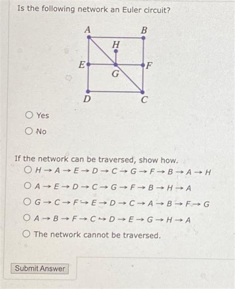 Solved Is The Following Network An Euler Circuit Yes No If Chegg Com