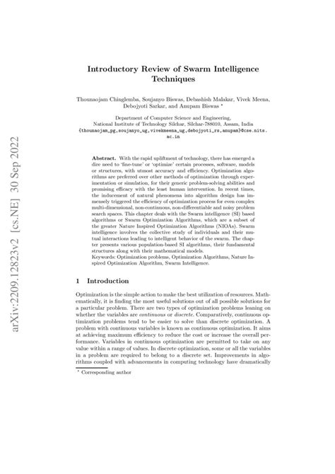 Introductory Review Of Swarm Intelligence Techniques Deepai