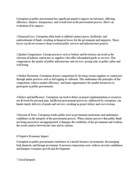 Corruption In Public Procurement Has Significant Negative Impacts On Outcomes Pdf Political