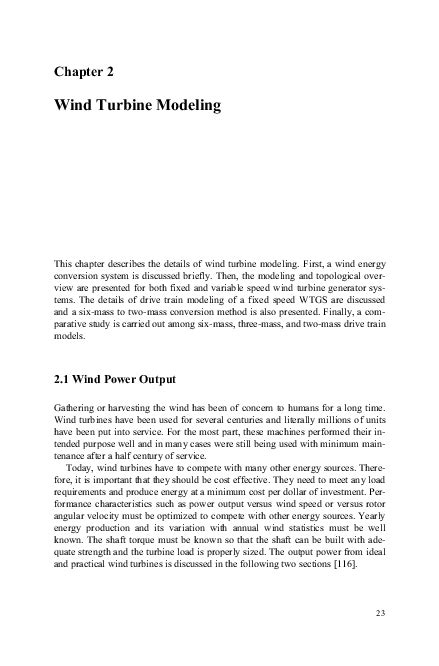 Pdf Wind Turbine Modeling