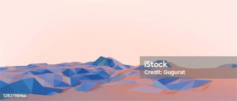 추상적 인 배경 로우 폴리 풍경 산과 빨간색 복사 공간이있는 오렌지 개념 복고풍 스타일의 디지털 배너 아트 3d 렌더링 0명에 대한 스톡 사진 및 기타 이미지 Istock