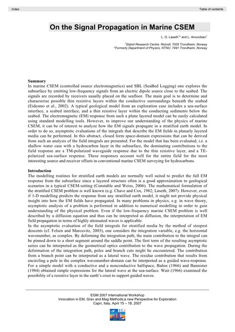 PDF On The Signal Propagation In Marine CSEM