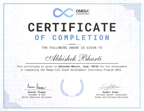 Internship Fullstackdeveloper Achievement Omegaconsulting Abhishek Bharti