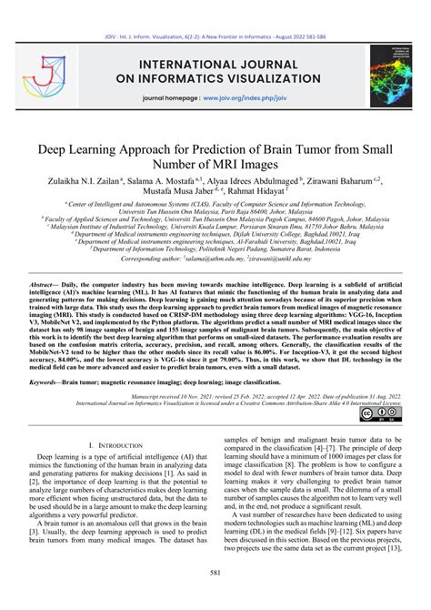 Pdf Deep Learning Approach For Prediction Of Brain Tumor From Small Number Of Mri Images