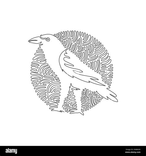 Single One Curly Line Drawing Of Cute Raven Abstract Art Continuous Line Draw Graphic Design